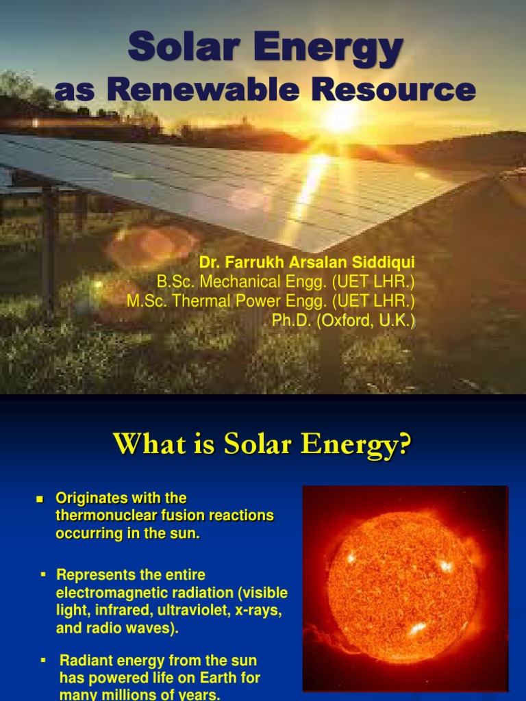 RER Lec-2-Solar Energy BT Dr. Farrukh A Siddiqui | PDF | Semiconductors | Silicon