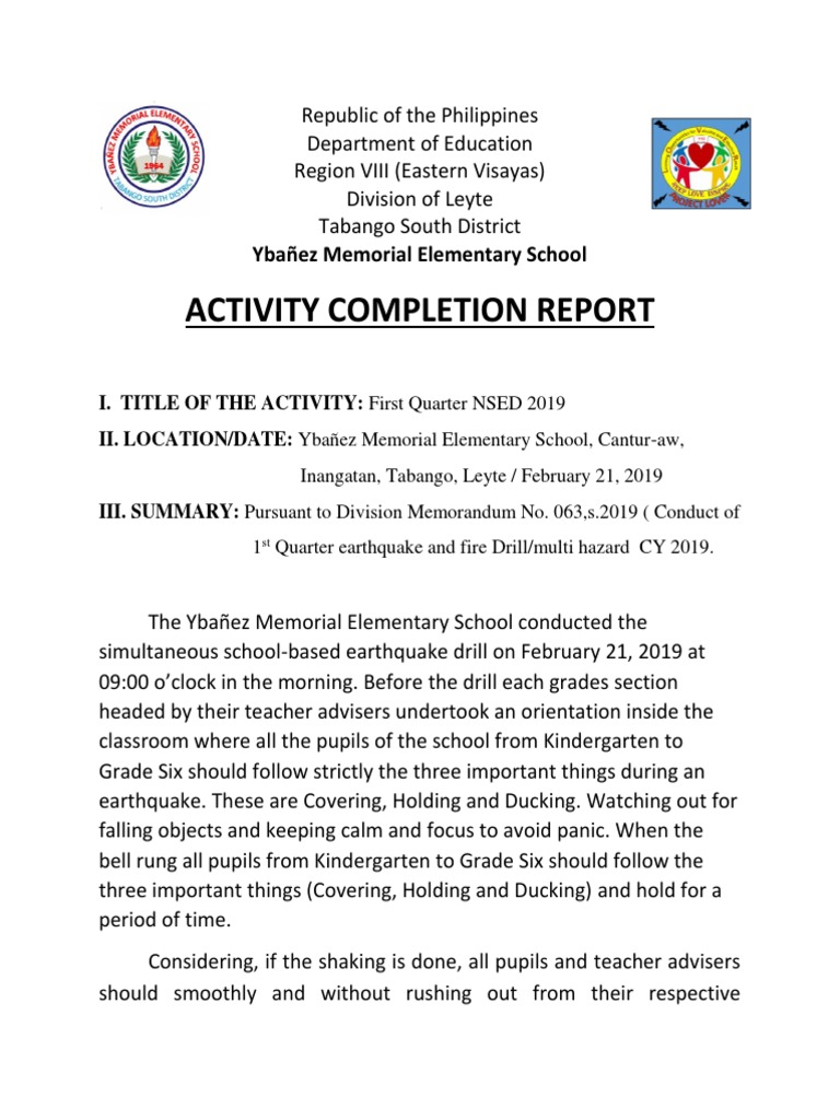 1st Quarter Earthquake Drill Report 2019 | PDF | Earthquakes | Teachers