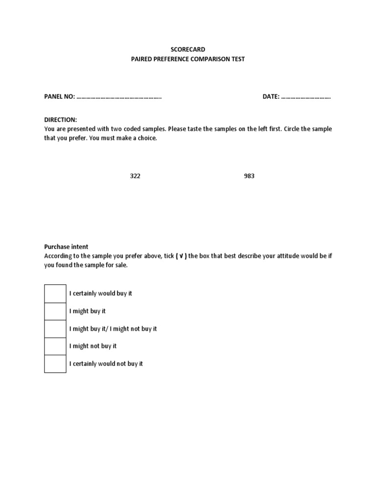 Scorecard Preference Test | PDF