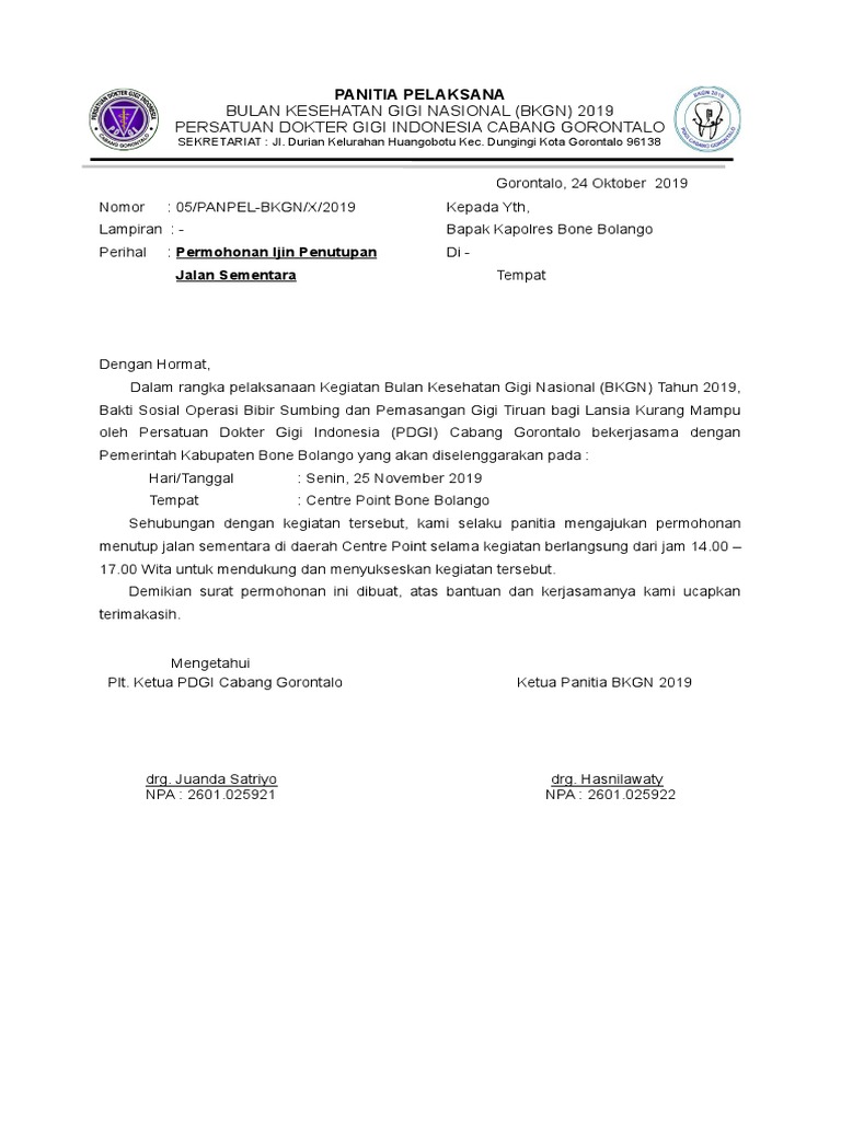 Surat Ijin Penutupan Jalan | PDF