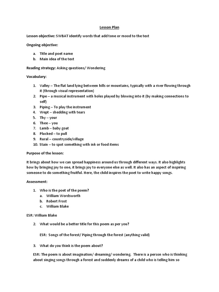 Lesson Plan Lesson Objective: SWBAT Identify Words That Add Tone or ...