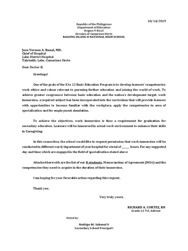 Immersion Letter For LDH | PDF | Wellness