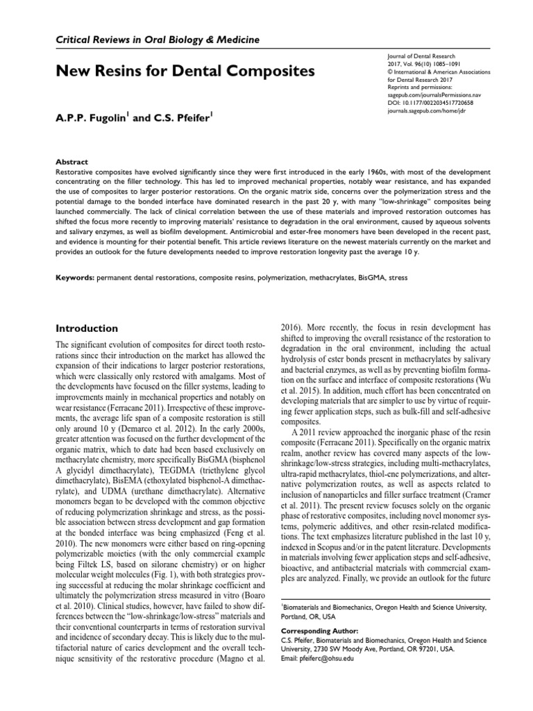 New Resins For Dental Composites: A.P.P. Fugolin and C.S. Pfeifer | PDF ...