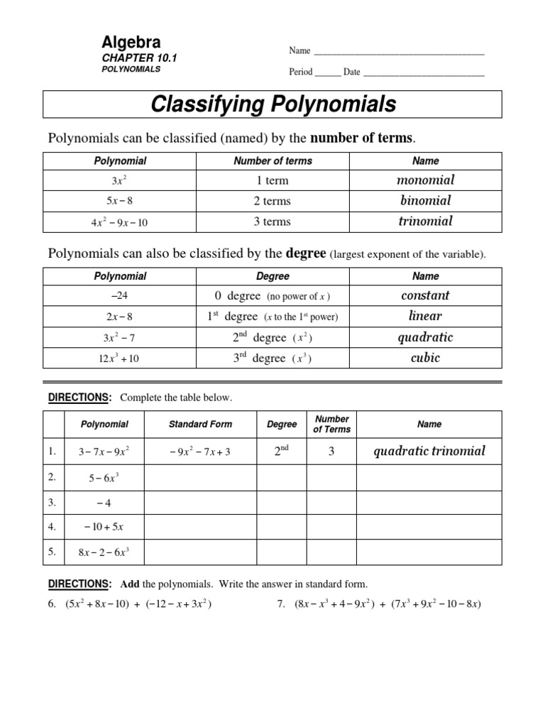 10.1 - A Classifying Polynomials - E - Preferred PDF | PDF | Polynomial | Abstract Algebra