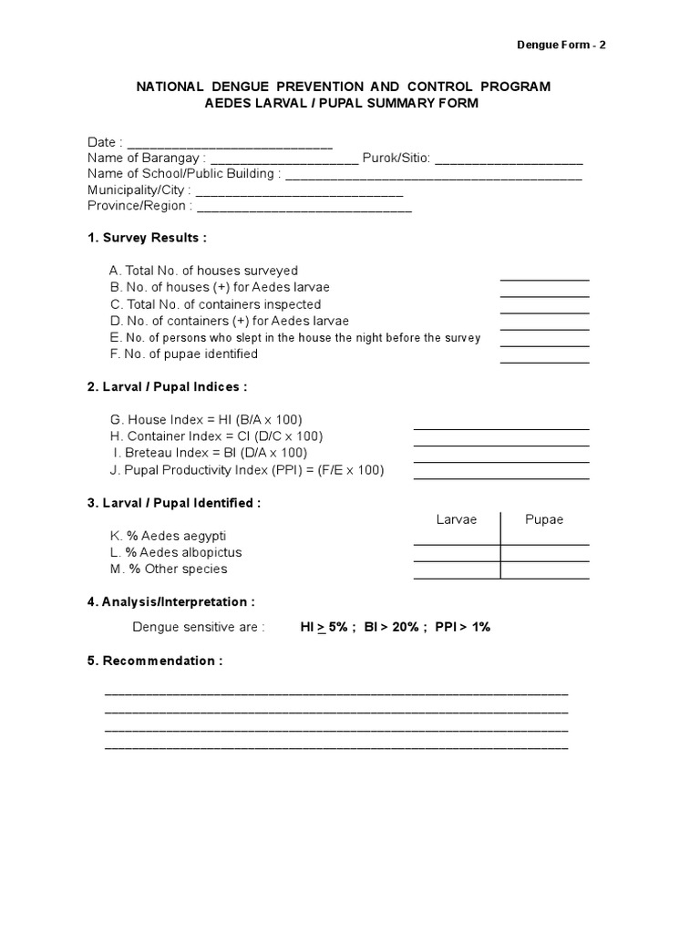 National Dengue Prevention and Control Program Aedes Larval / Pupal ...