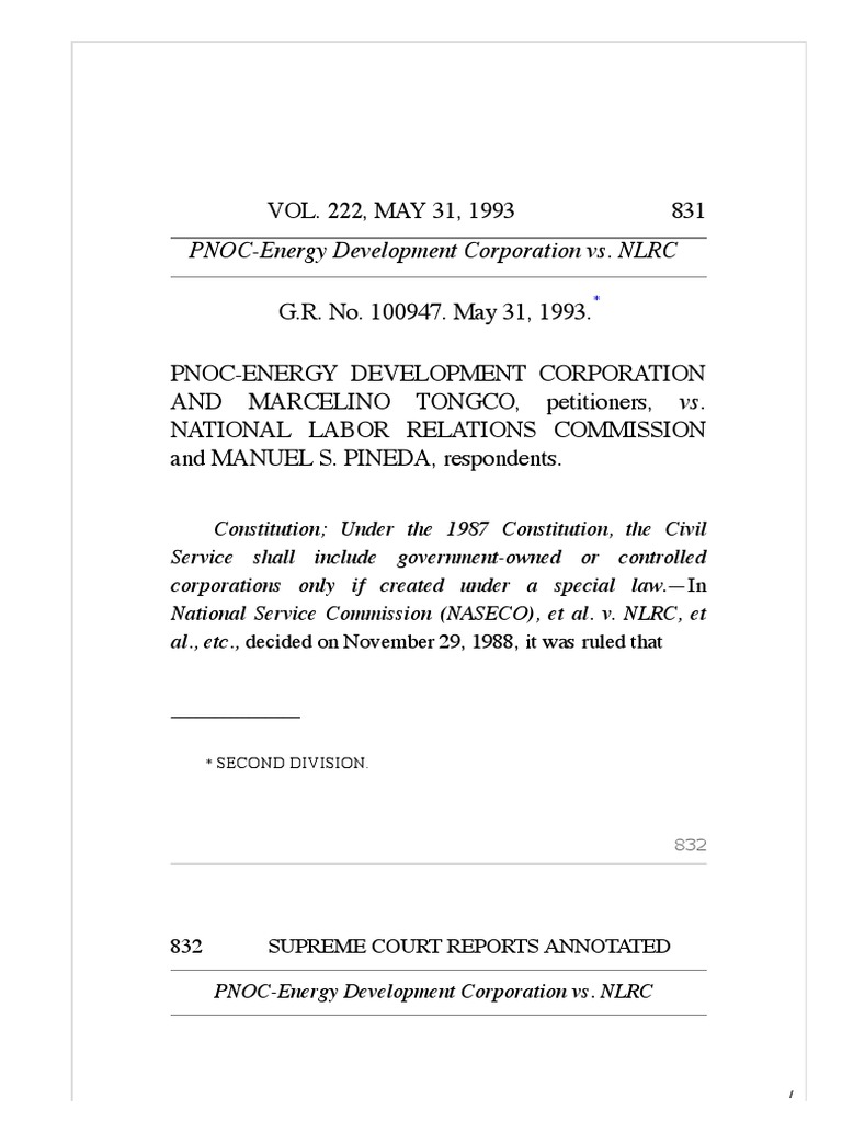 11 PNOC-Energy Development Corporation vs. NLRC 222 SCRA 831, May 31 ...