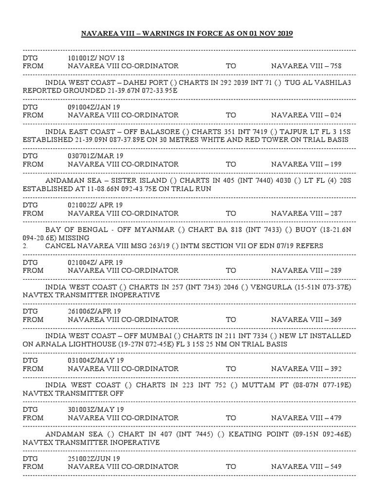 Navarea Warnings in Force | PDF | Water Transport | Nature
