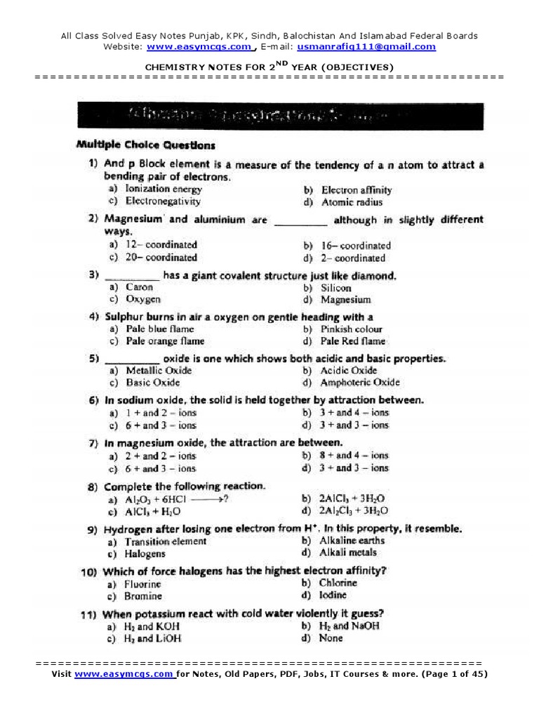 2nd Year Full Book Objectives MCQs Notes | PDF | Khyber Pakhtunkhwa ...