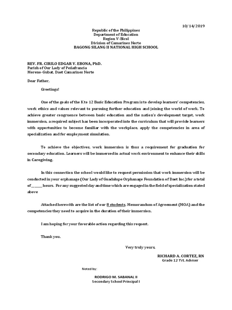 IMMERSION Letter For Orphanage | PDF