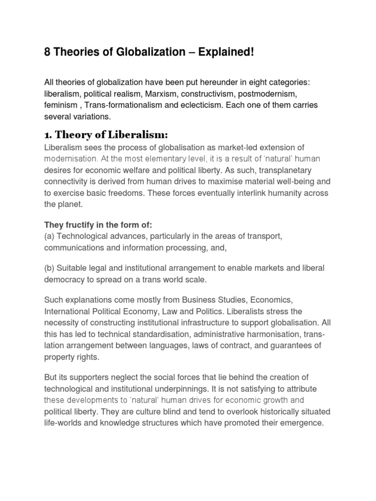 8 Theories of Globalization | PDF | Globalization | Power (Social And Political)