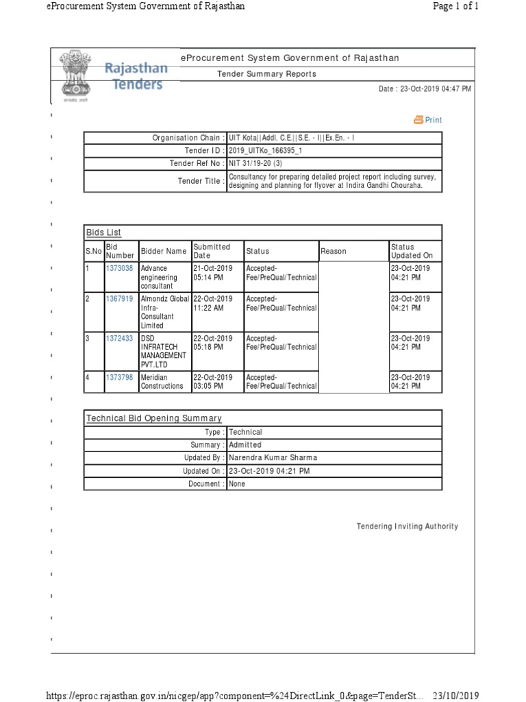 Eprocurement System Government of Rajasthan: Bids List | PDF | Business