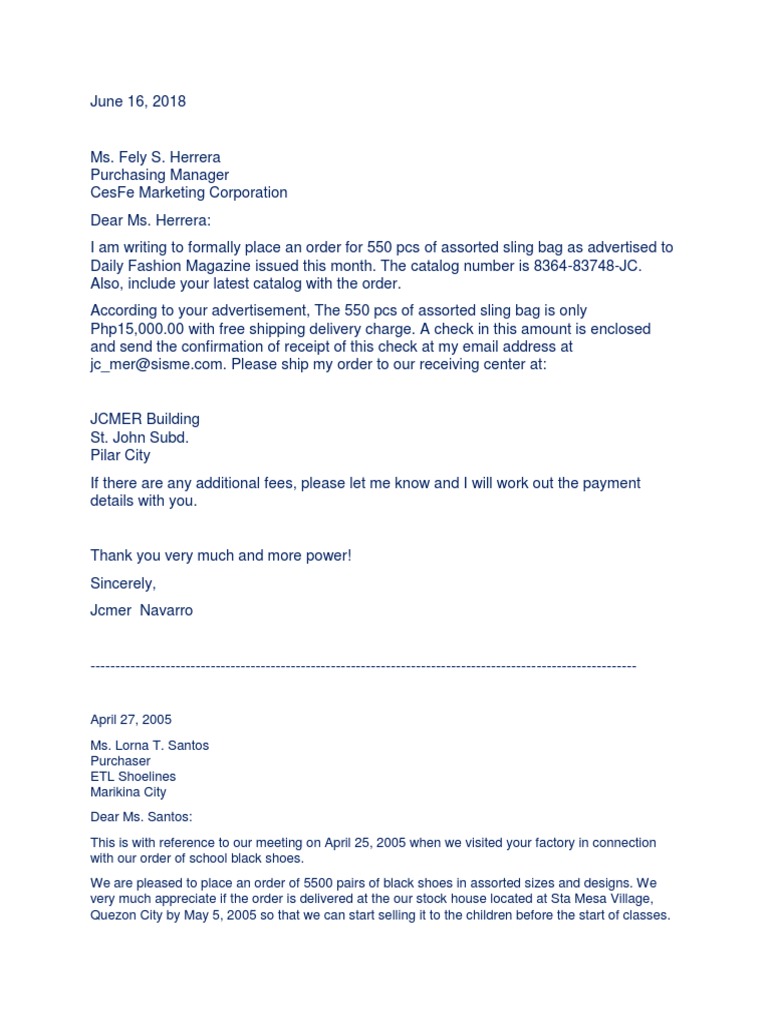 45 Order Letter Samples | PDF | Personal Computers | Computing And ...