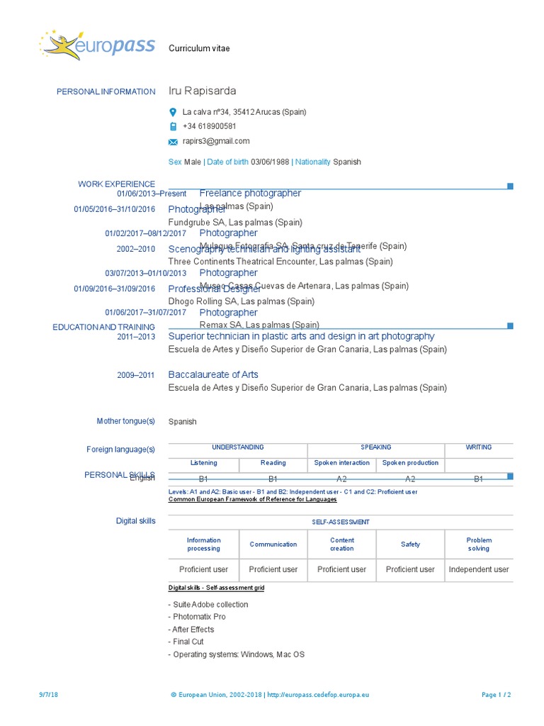 CV Europass 20180710 en | PDF | Computing | Software