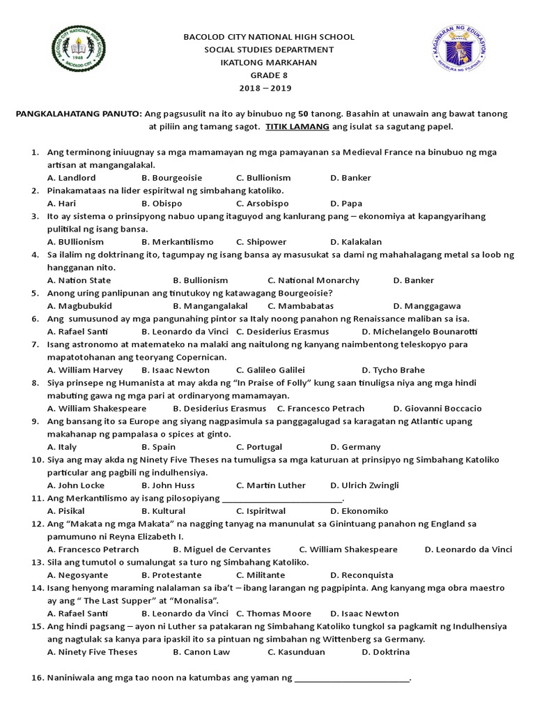 3rd Grading Exam. 2018 2019 | PDF