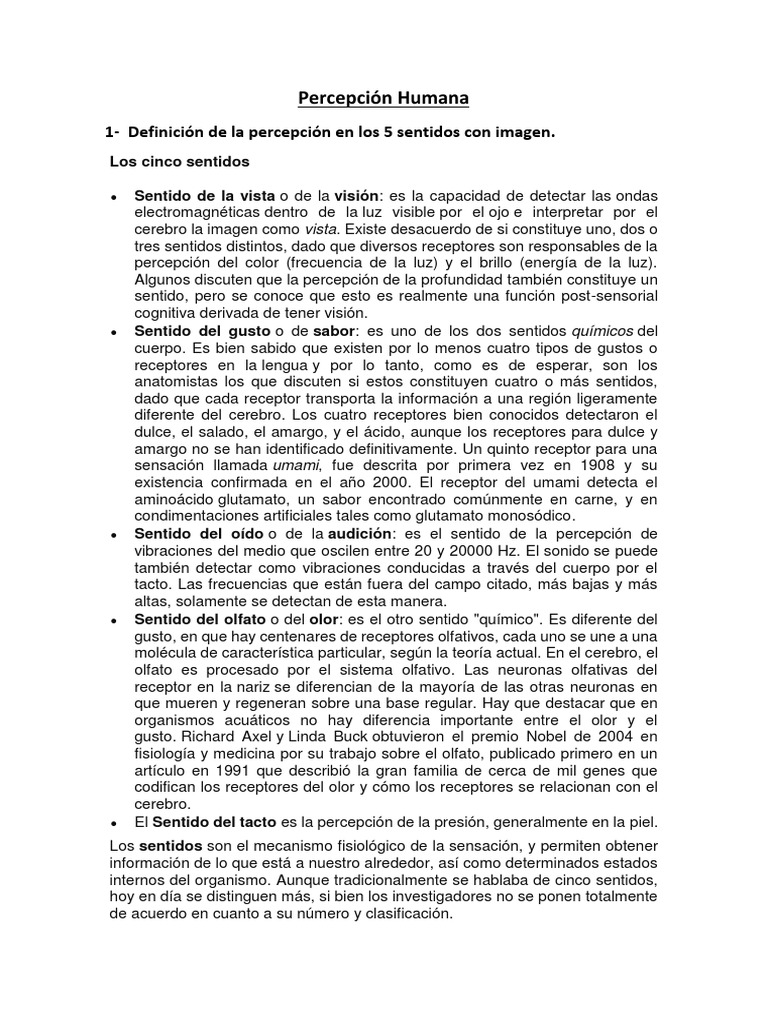 Percepción Humana | PDF | Percepción | Sistema nervioso
