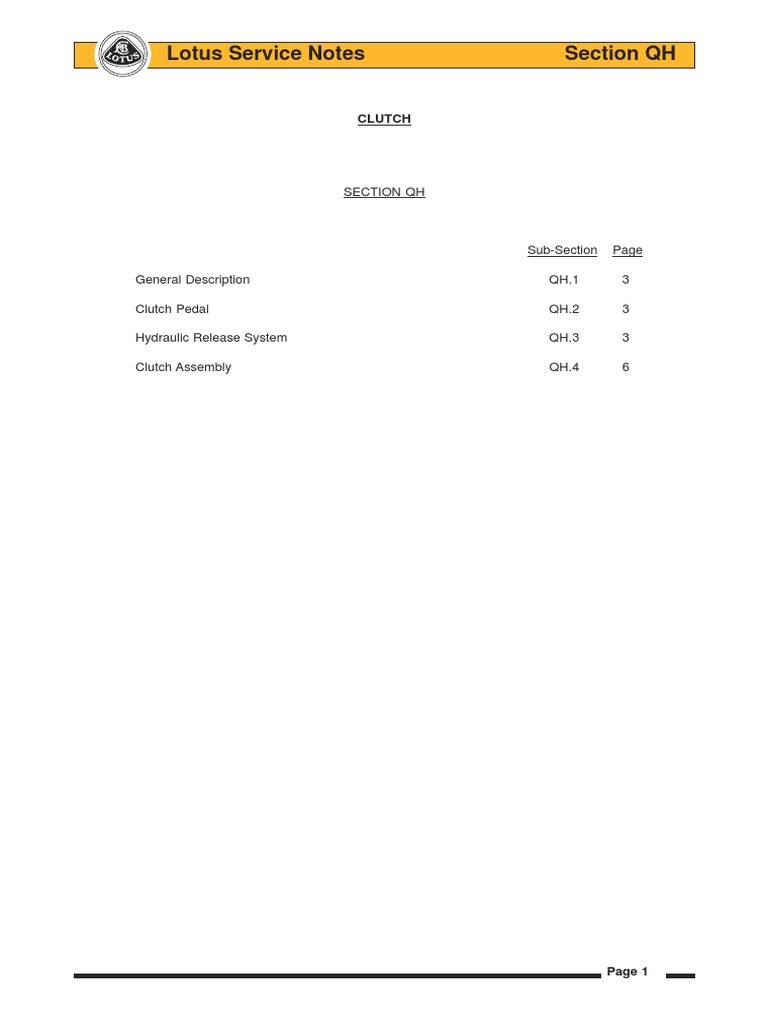 Lotus Service Notes Section QH | PDF | Clutch | Cylinder (Engine)
