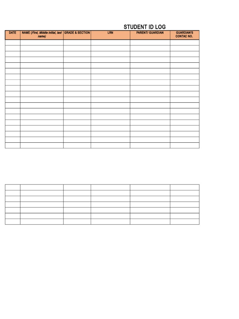 Student ID Log Template | PDF