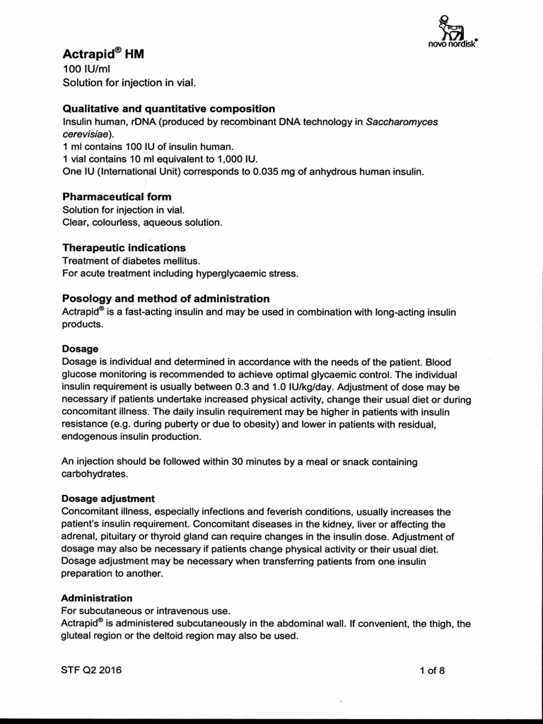Actrapid HM Larutan Injeksi 100 IU, ML - Rekombinan Insulin Manusia ...