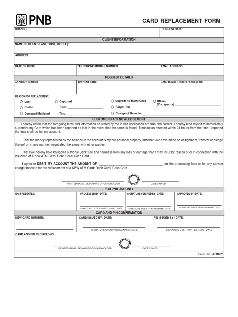 Card Replacement Form: Client Information | PDF | Debit Card | Personal ...
