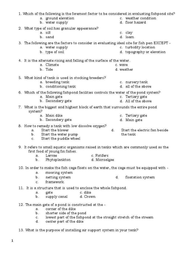 Fish Farming Practice Exam: An Assessment of Knowledge on Fishpond Site ...