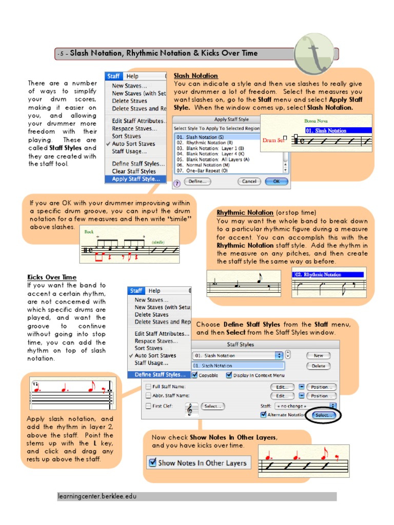 Slash Notation, Rhythmic Notation & Kicks Over Time | PDF