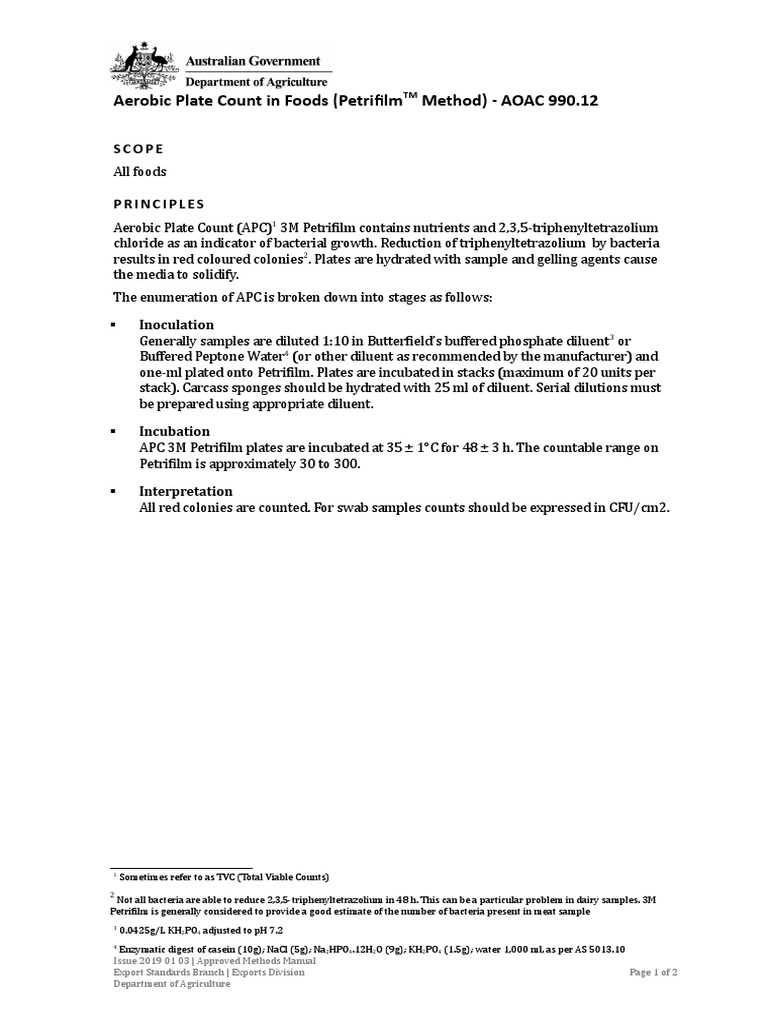 Aerobic Plate Count TVC Petrifilm AOAC 998.12 | PDF | Colony Forming ...