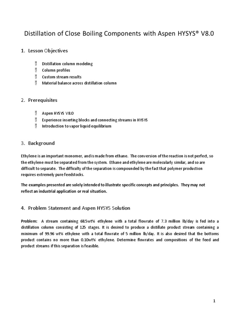 Distillation of Close Boiling Components With Aspen HYSYS® V8.0 | PDF | Distillation | Physical ...
