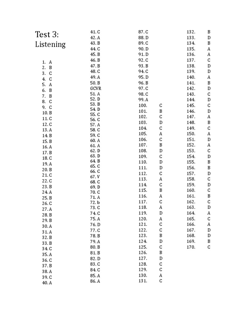 Listening Test Answers and Key | PDF