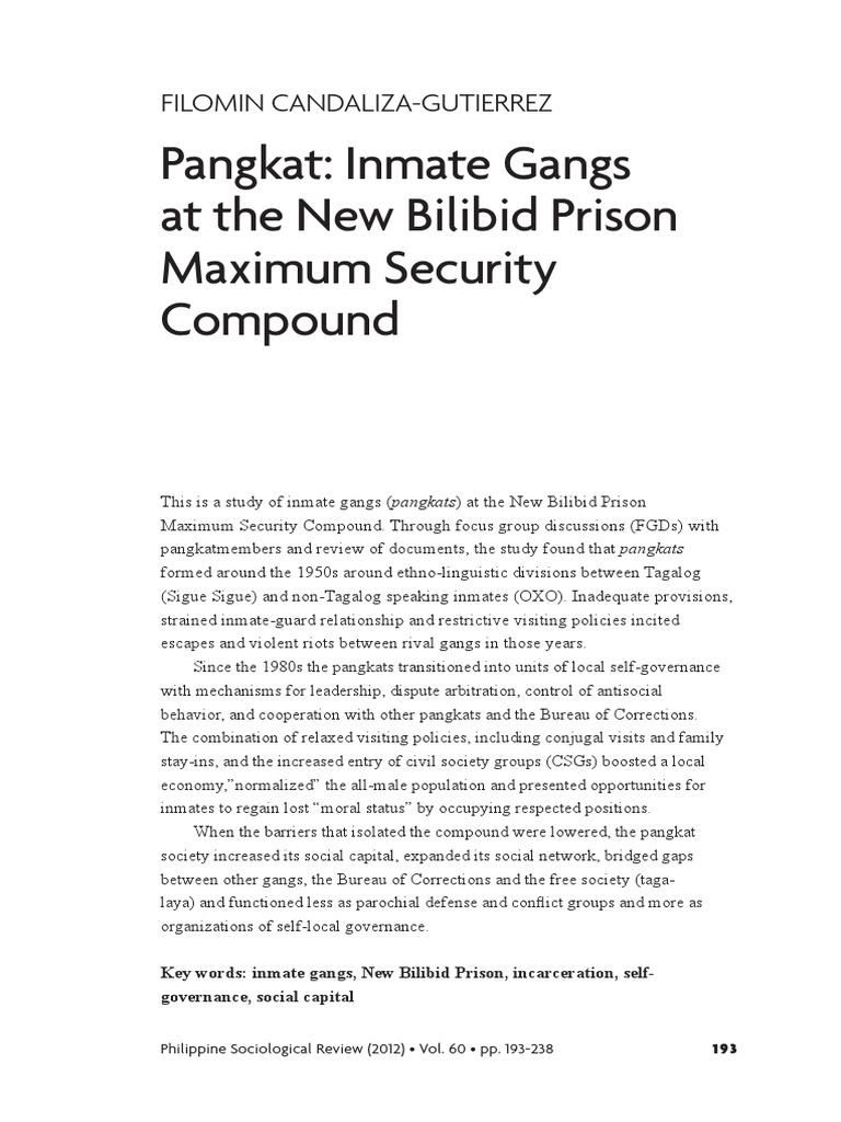 Inmate Gangs at New Bilibid Prison | PDF | Prison | Social Capital