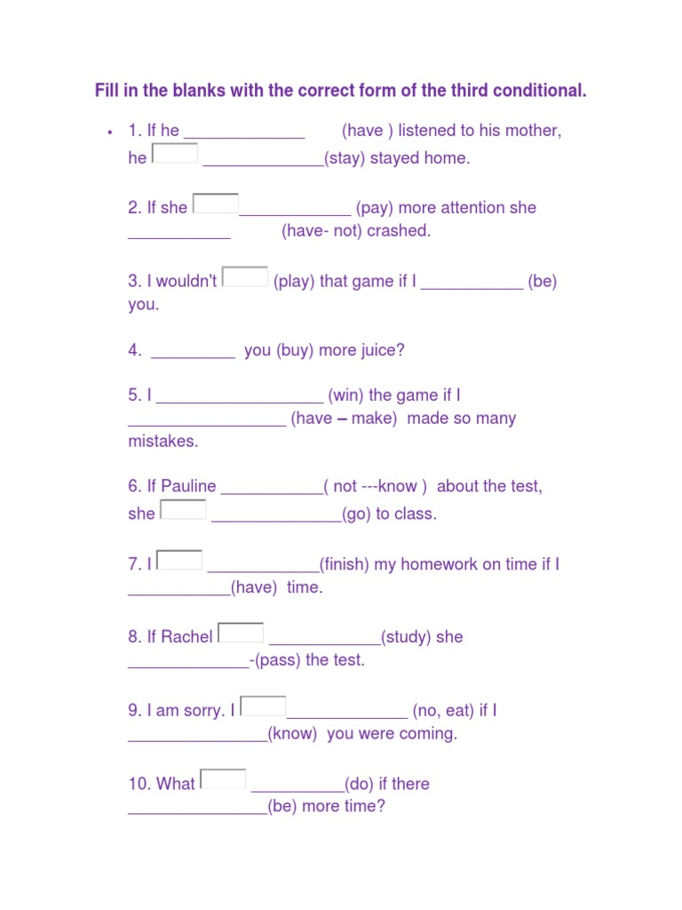 Third Conditional Fill-in-the-Blanks Exercise | PDF | Language Arts ...