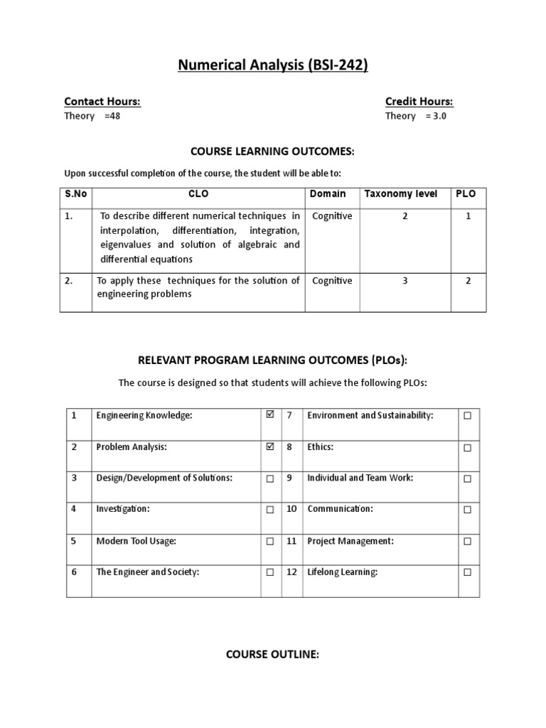 Numerical Analysis Course Outline OBE Based | PDF | Numerical Analysis ...