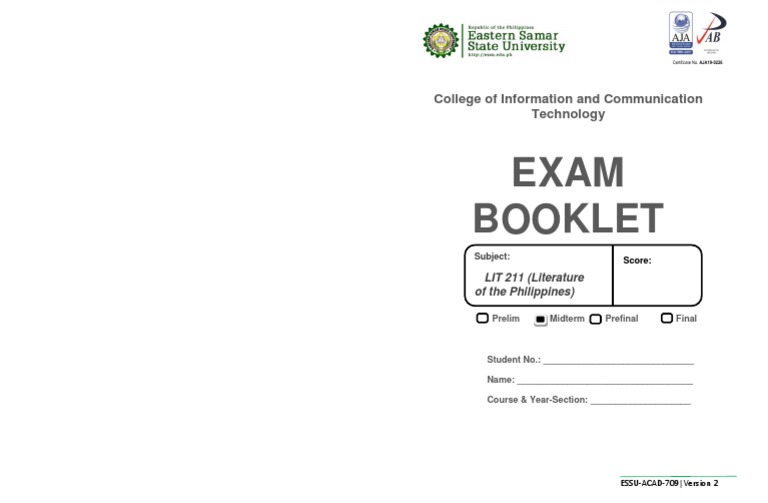 Exam Booklet: College of Information and Communication Technology | PDF ...