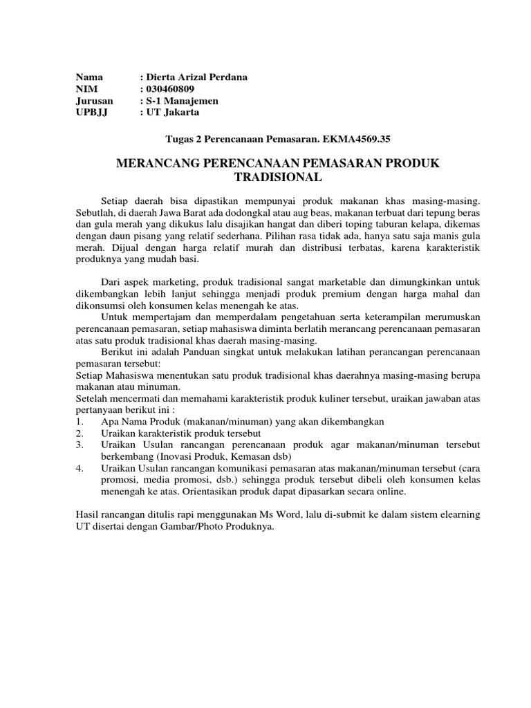 Tugas 2 Perencanaan Pemasaran EKMA4569 | PDF