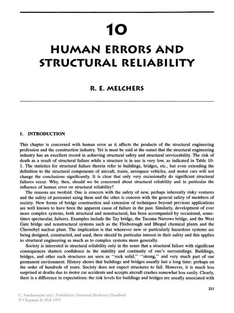 Human Errors and Structural Reliability: R. E. Melchers | PDF ...