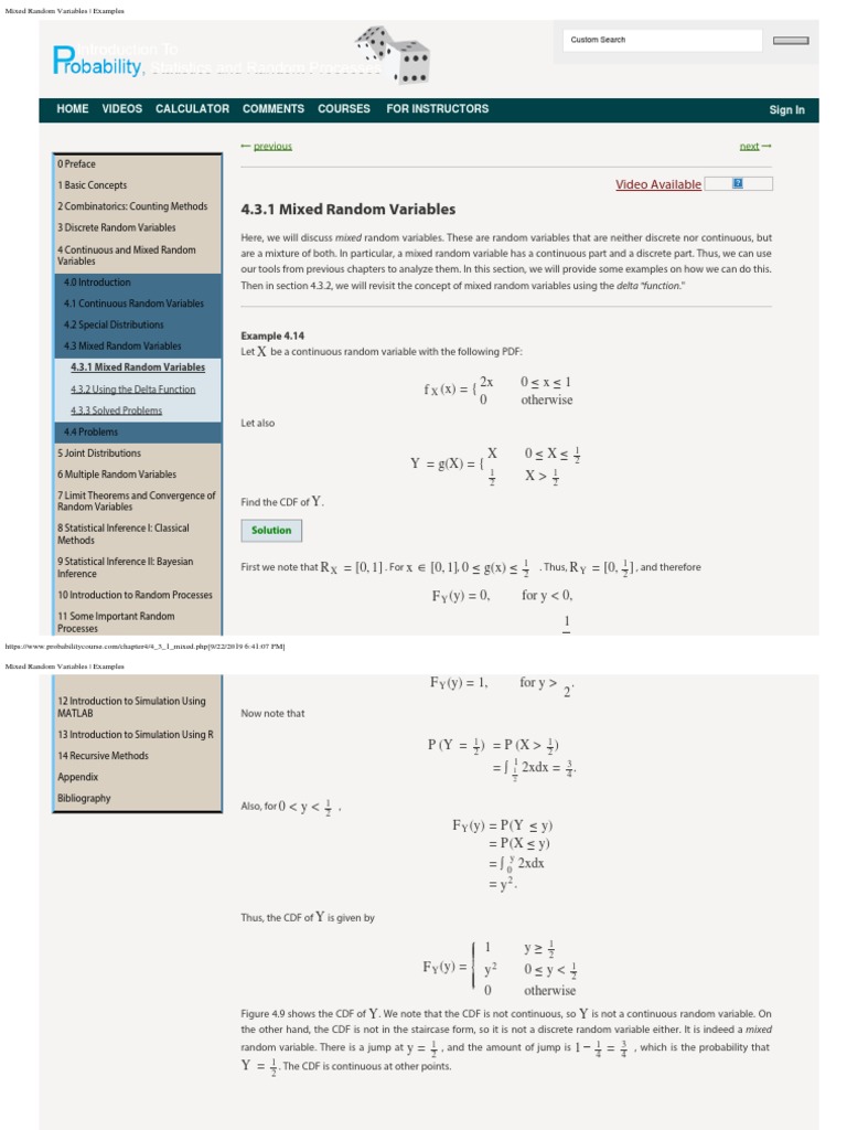 Mixed Random Variables Examples | Download Free PDF | Probability Distribution | Random Variable