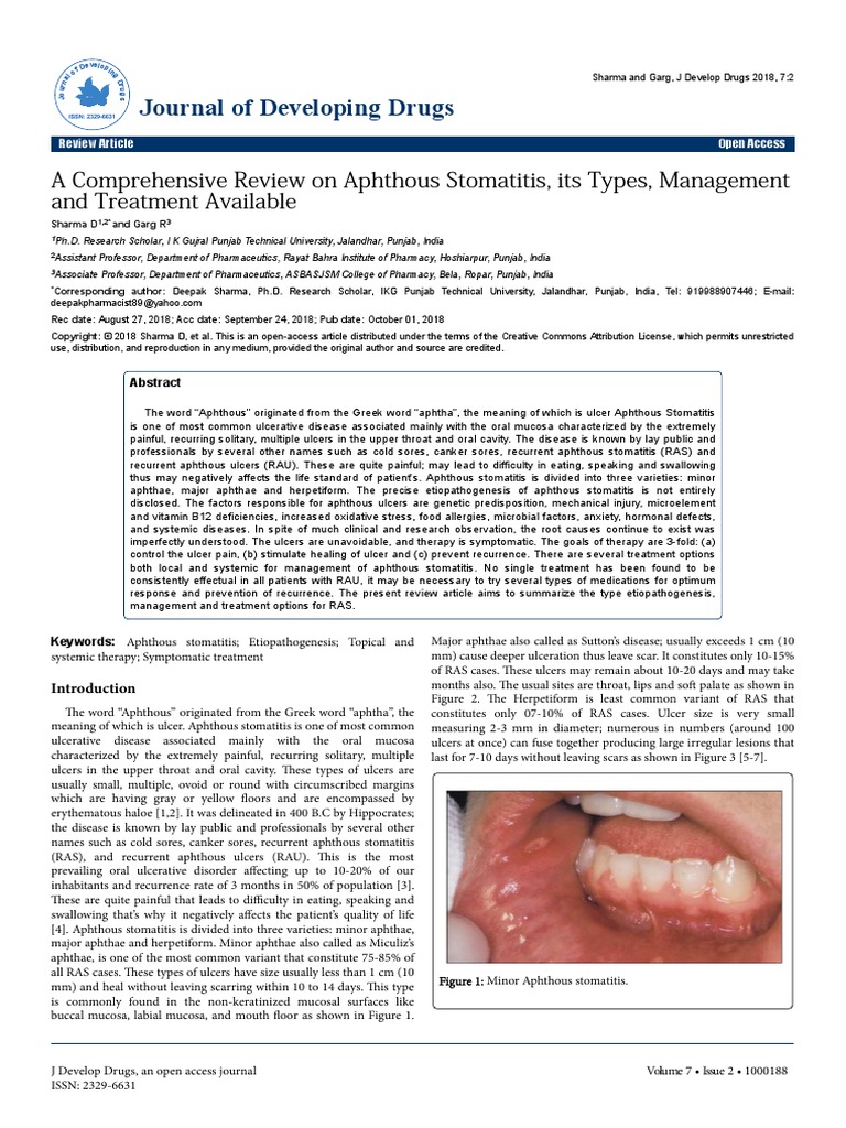 A Comprehensive Review On Aphthous Stomatitis Its Types Management and ...