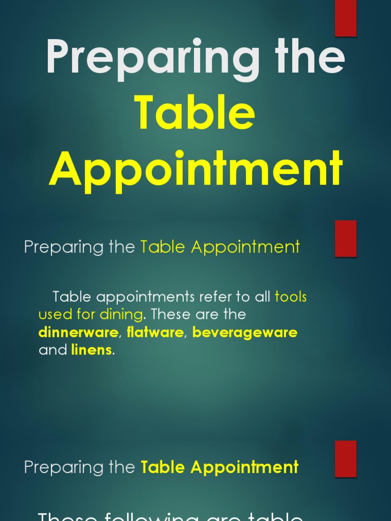 Preparing The Table Appointment | PDF | Tableware | Food And Drink