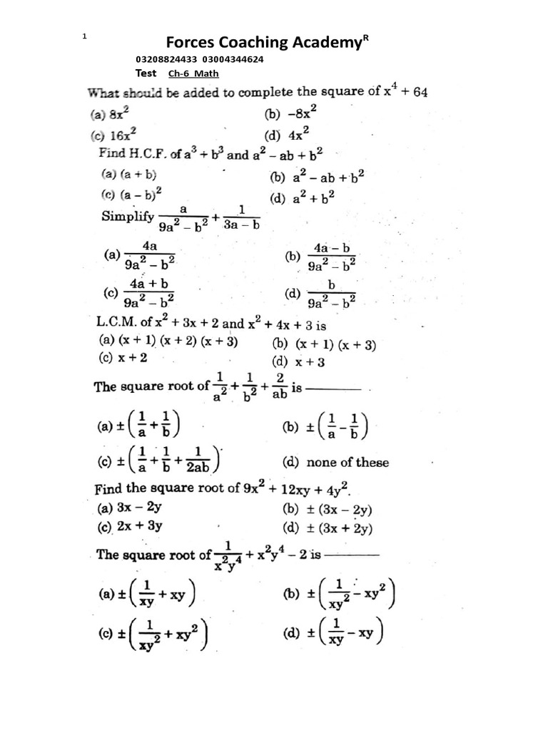 Forces Coaching Academy: 03208824433 03004344624 Ch-6 Math | PDF