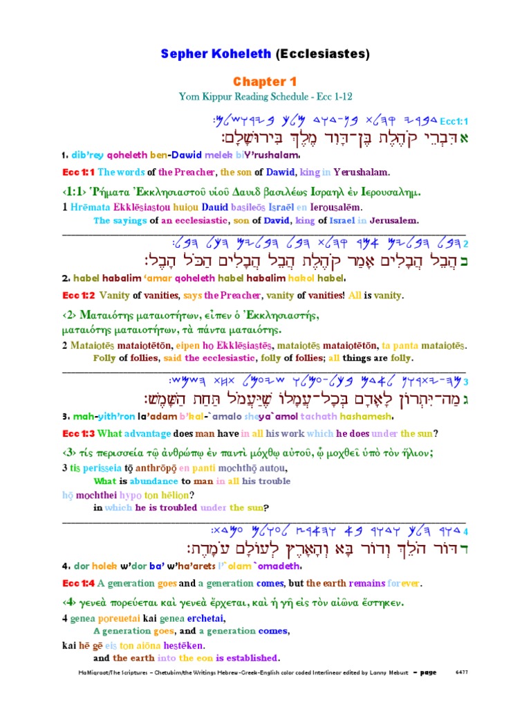 33 The Scriptures. Old Testament. Hebrew-Greek-English Color Coded ...