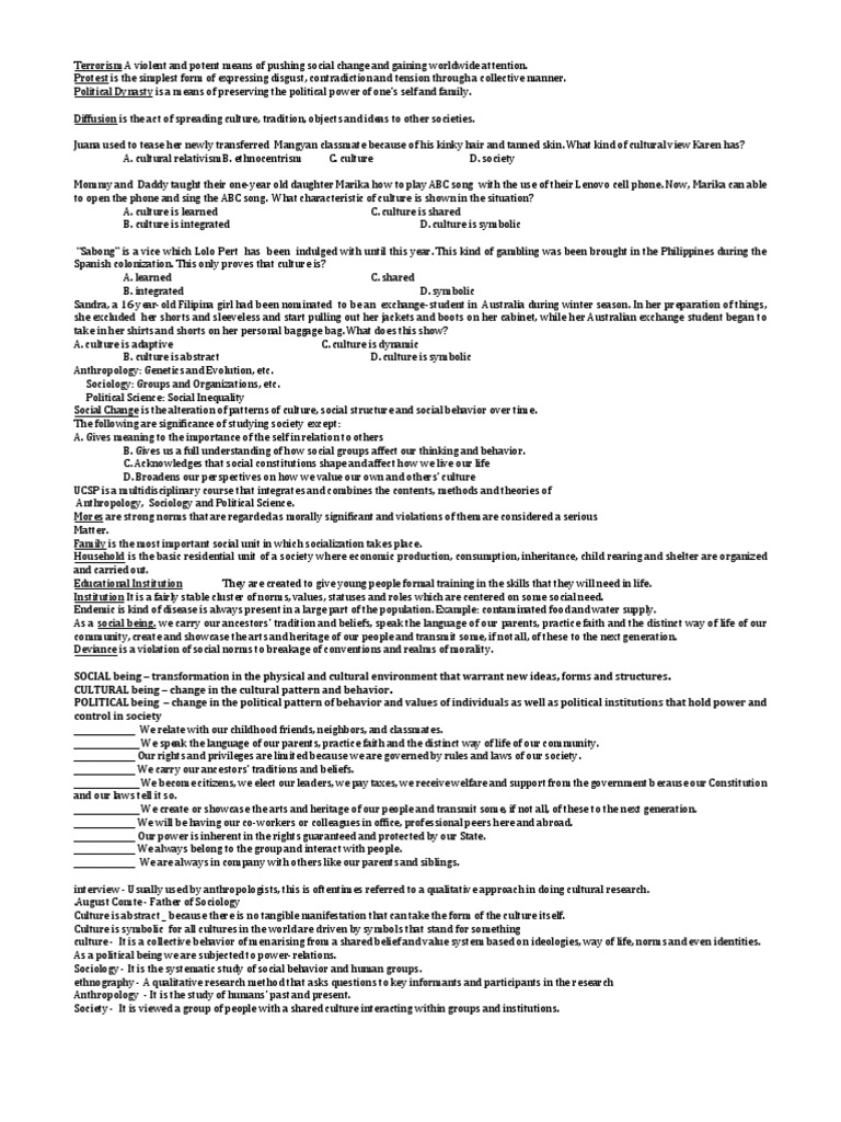 Gr11 UCSP Pointers | PDF | Value (Ethics) | Institution