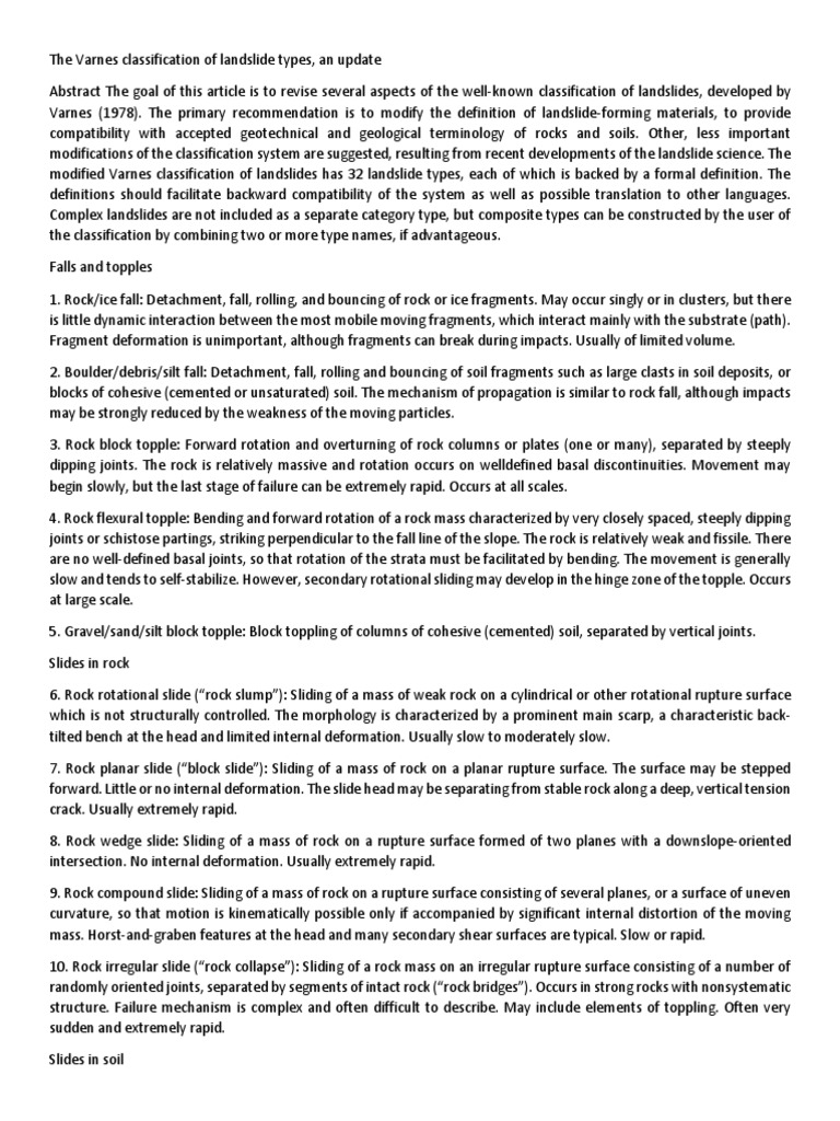 The Varnes Classification of Landslide Types | Download Free PDF ...