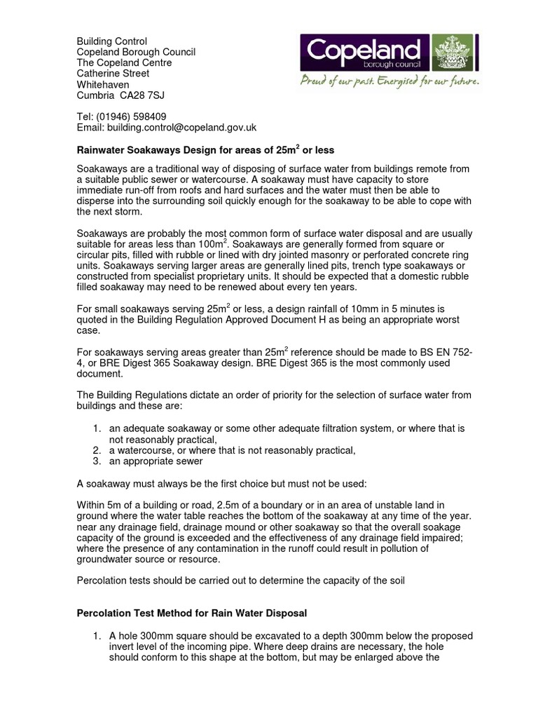 Percolation Test Guidance Soakaways | PDF | Environmental Technology ...