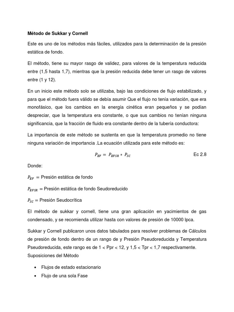 Sukkar and Cornell Method For BHP Calculation | PDF | Presión | Temperatura