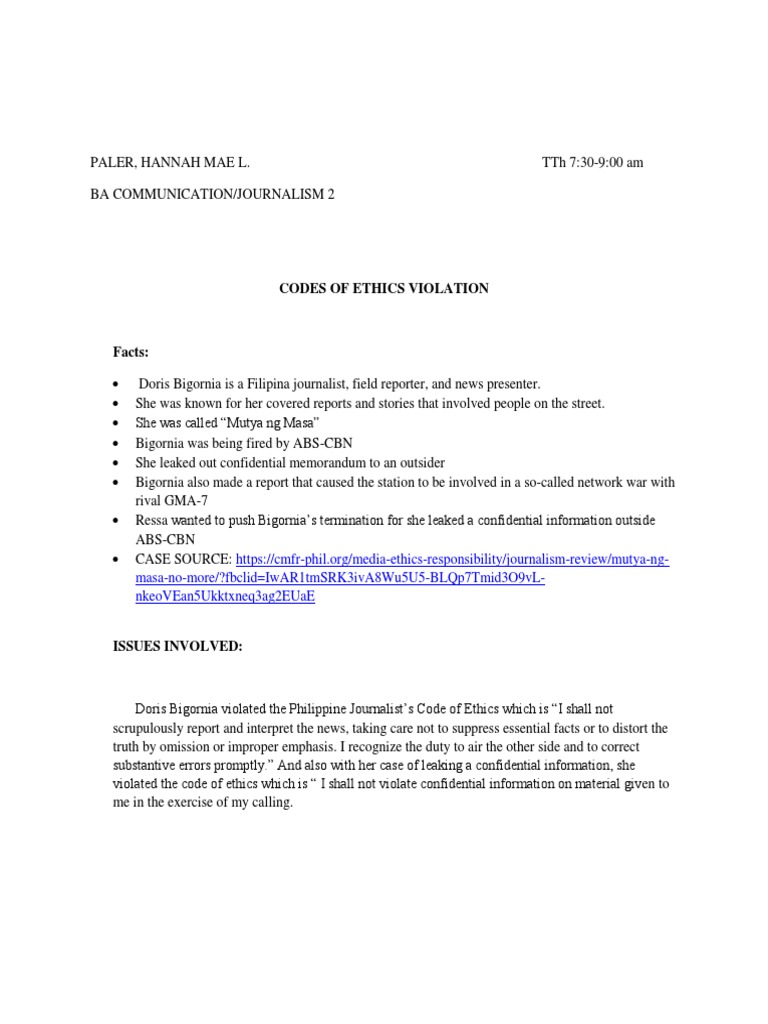 Codes of Ethics Violation | PDF | Journalism | Mass Media