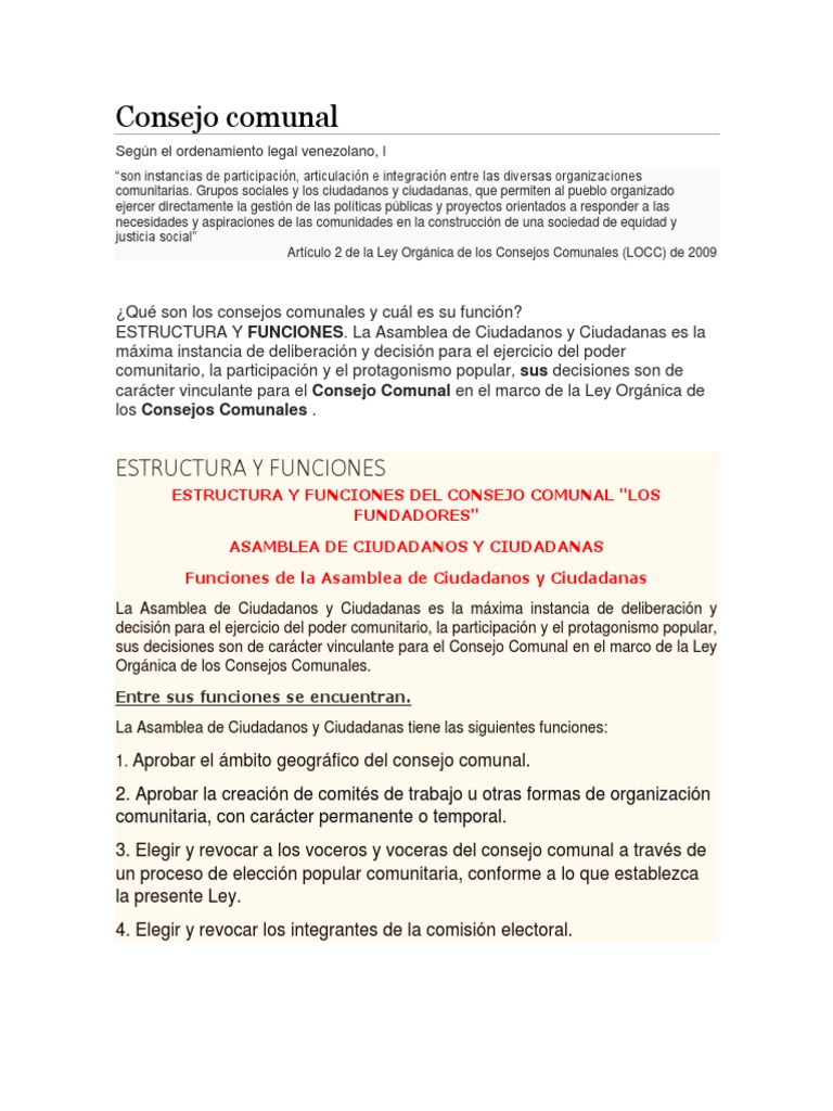 Importancia del Consejo Comunal en Venezuela | PDF | Democracia ...