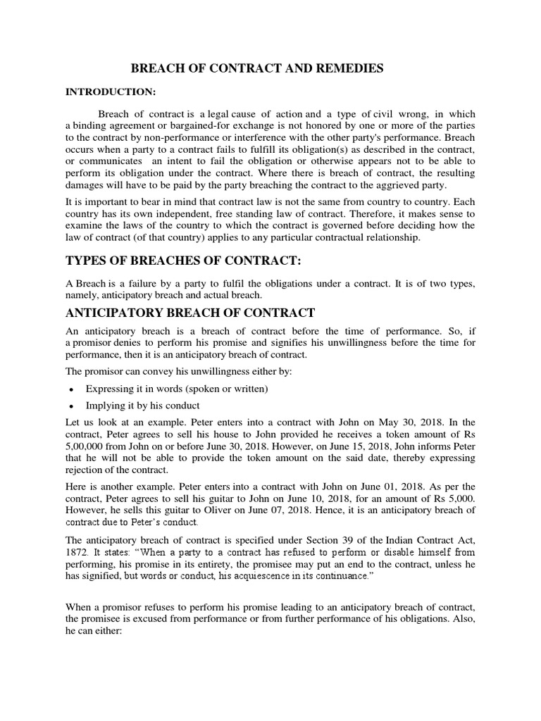Breach of Contract and Remedies | PDF | Breach Of Contract | Damages