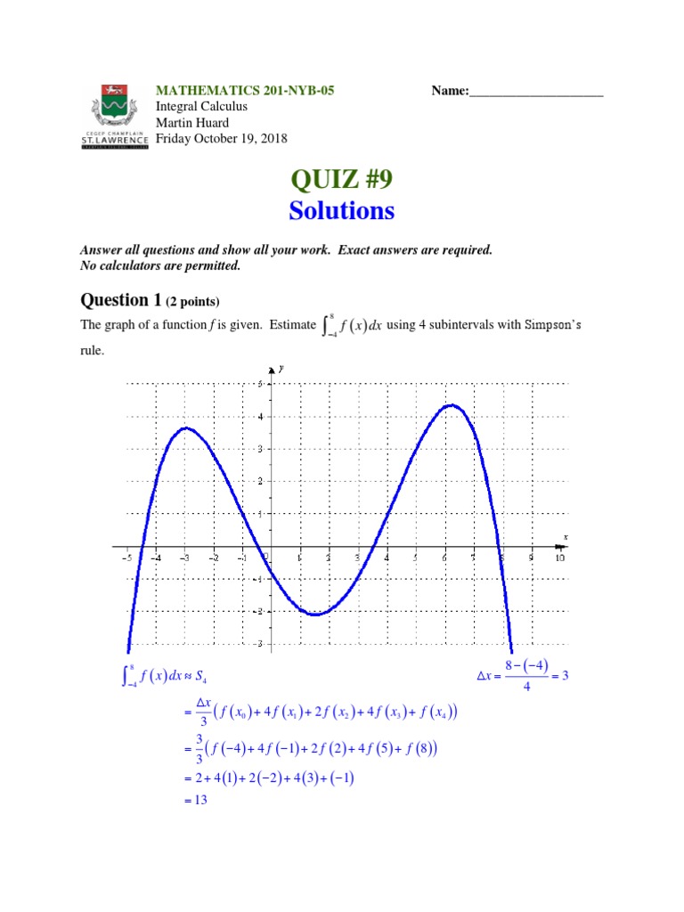 Integral Calculus Quiz Solutions | PDF | Integral | Mathematical Relations