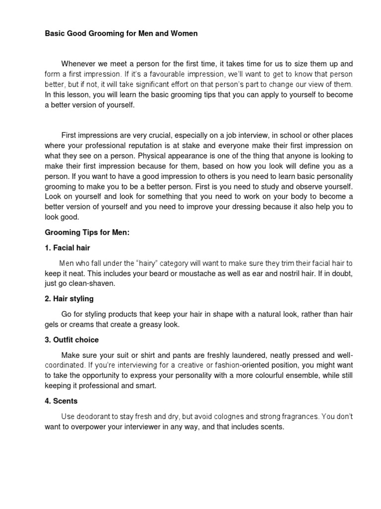 Essential Grooming Tips for All | PDF | Fashion | Human Appearance