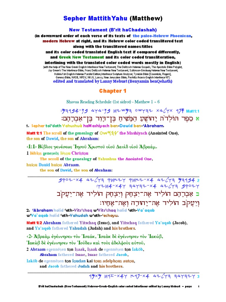 01 The Scriptures. New Testament. Hebrew-Greek-English Color Coded ...
