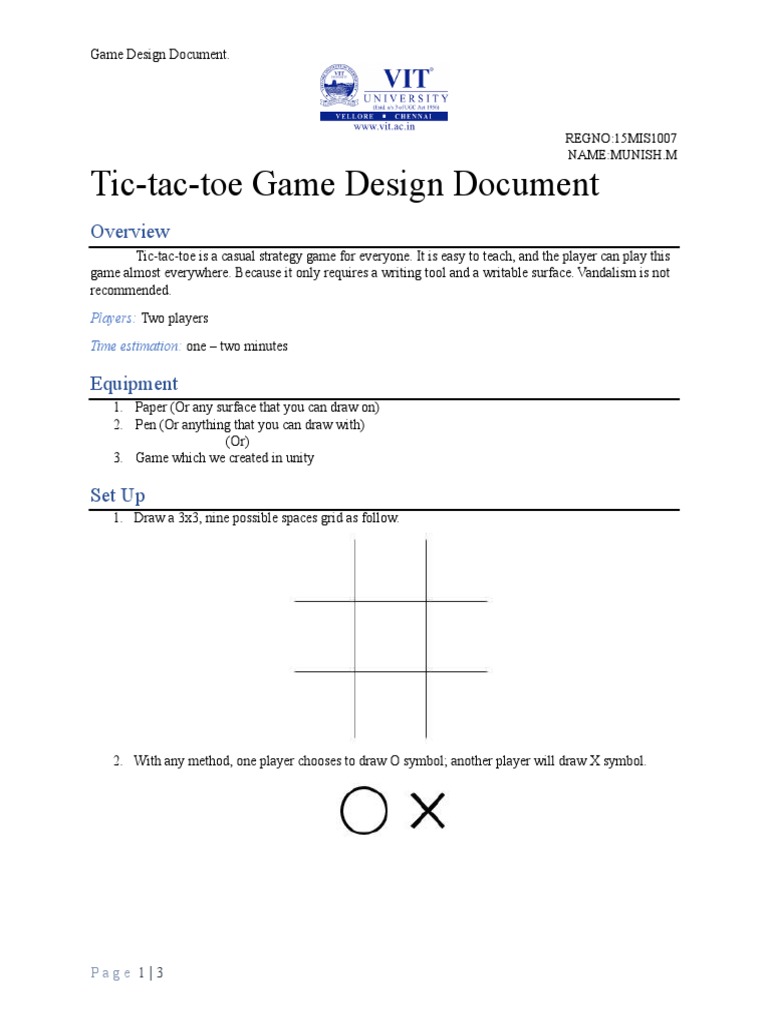 Tic-Tac-Toe Game Design Document: Players: Time Estimation | PDF | Game ...